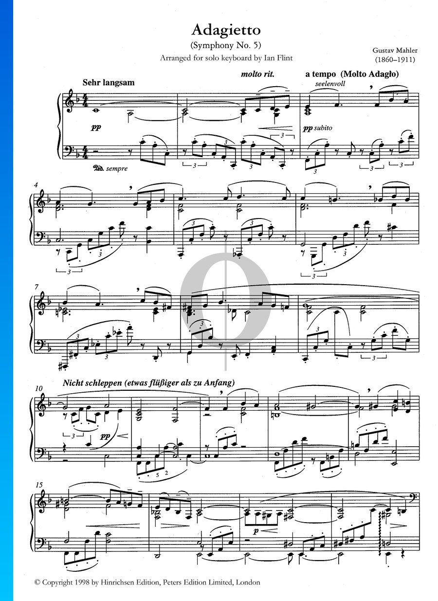 Symphony No. 5: Adagietto (Gustav Mahler) Piano Sheet Music - OKTAV
