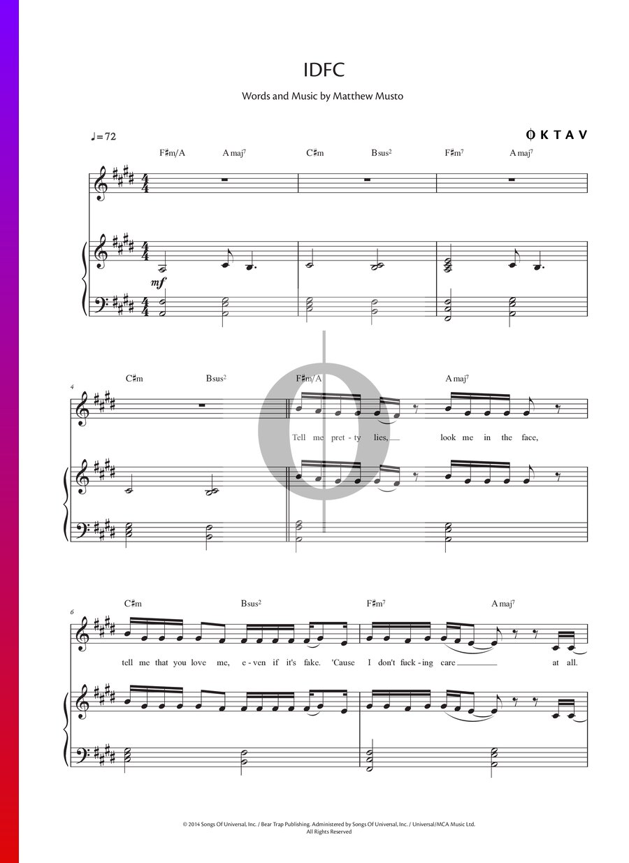 IDFC (Blackbear) Piano Sheet Music - OKTAV