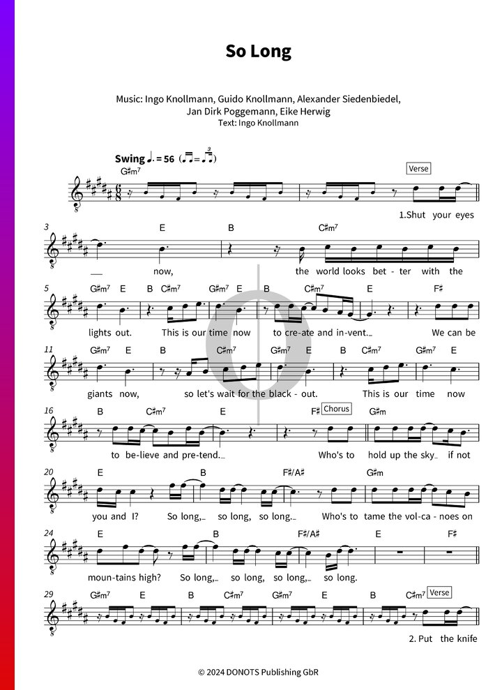 So Long (Donots) Piano Sheet Music - OKTAV