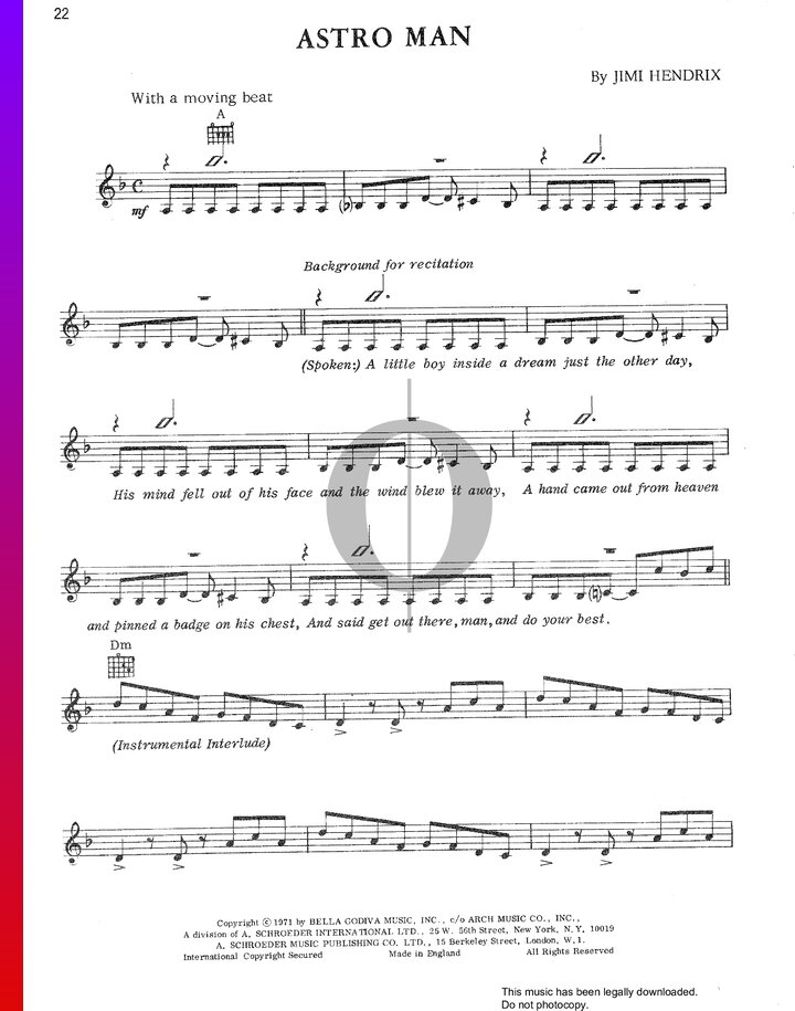 Astro Man (Jimi Hendrix) Piano Sheet Music - OKTAV