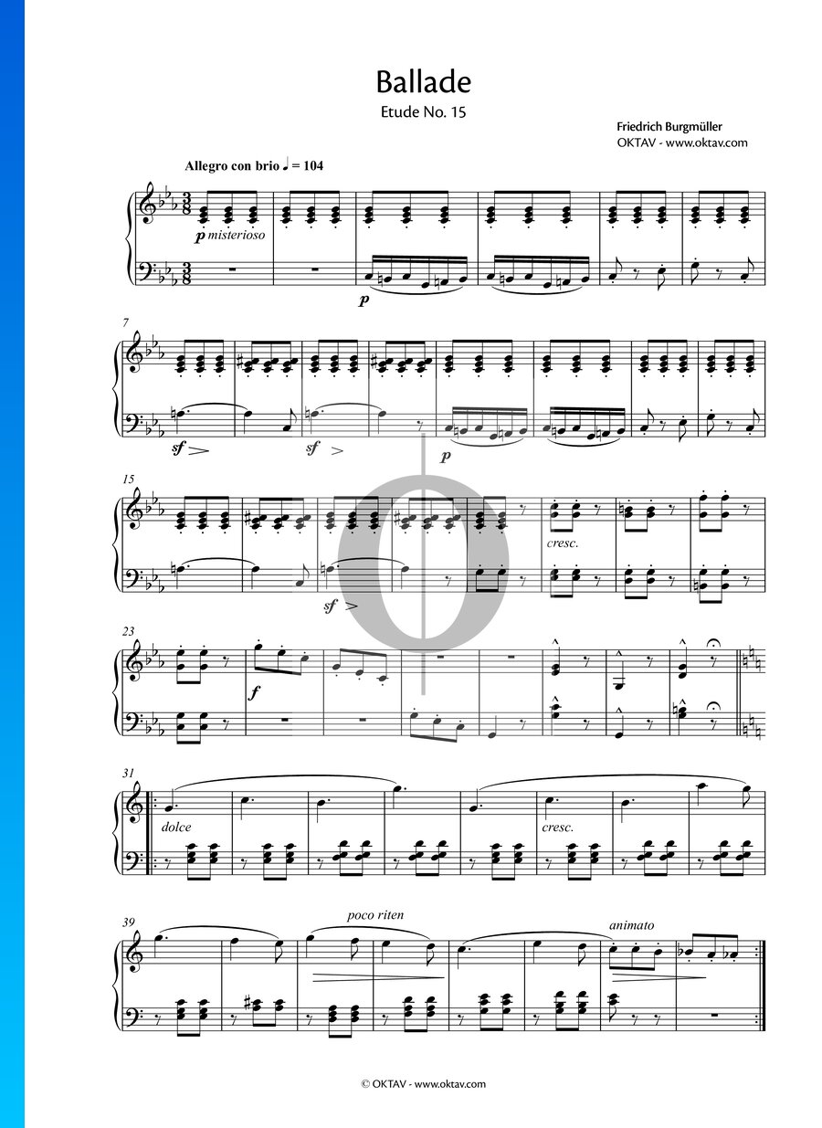 Ballade, Op. 100 No. 15 (Johann Friedrich Burgmüller) Piano Sheet Music ...