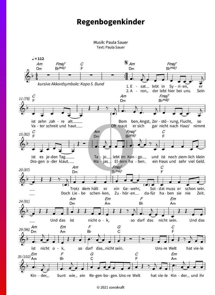 Regenbogenkinder (Paula Sauer) Piano Sheet Music - OKTAV