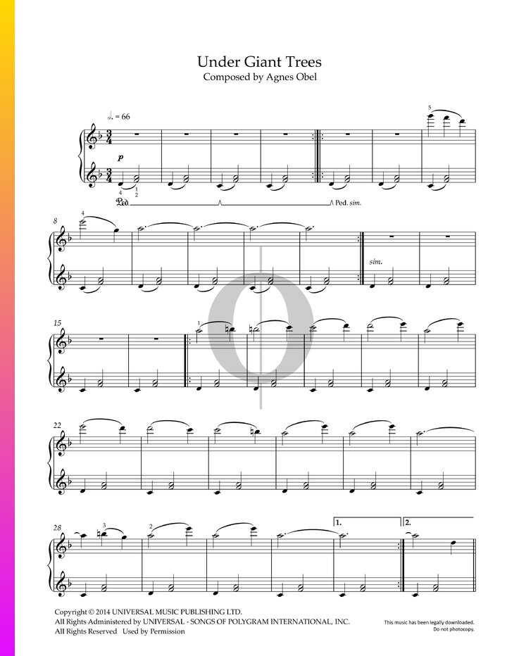 Under Giant Trees (Agnes Obel) Piano Sheet Music - OKTAV