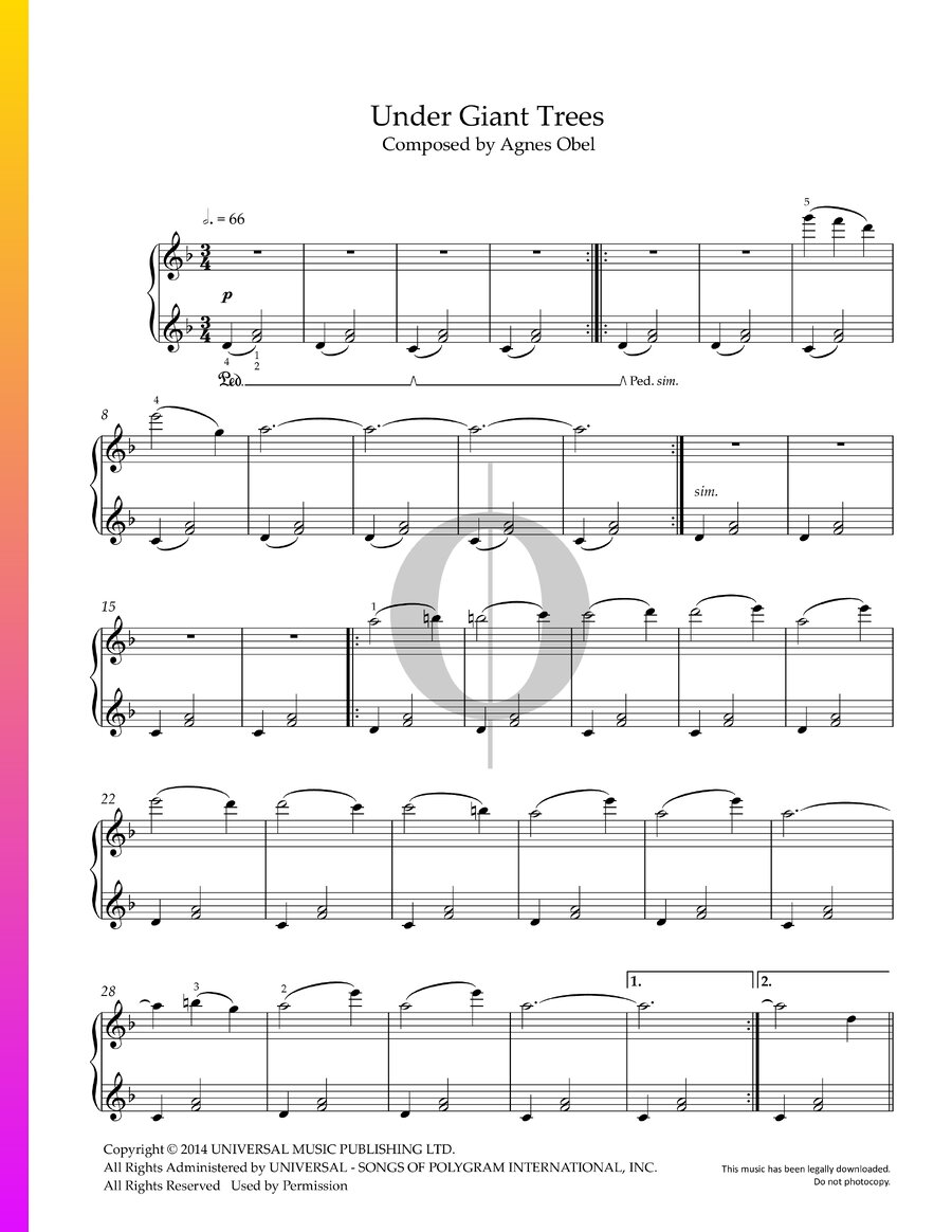 Under Giant Trees (Agnes Obel) Piano Sheet Music - OKTAV
