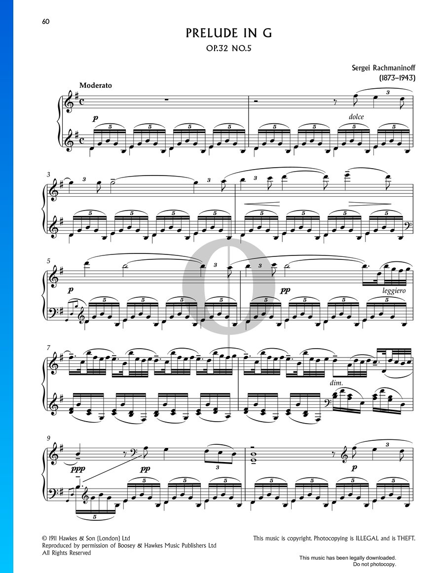 Prelude in G Major, Op. 32 No. 5 (Sergei Rachmaninow) Piano Sheet Music ...