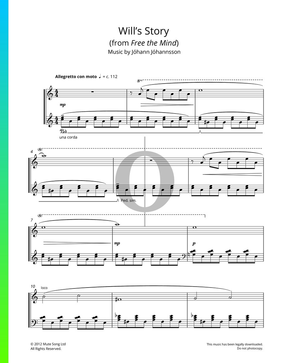 Will's Story Piano Sheet Music from Free the Mind by Jóhann Jóhannsson ...
