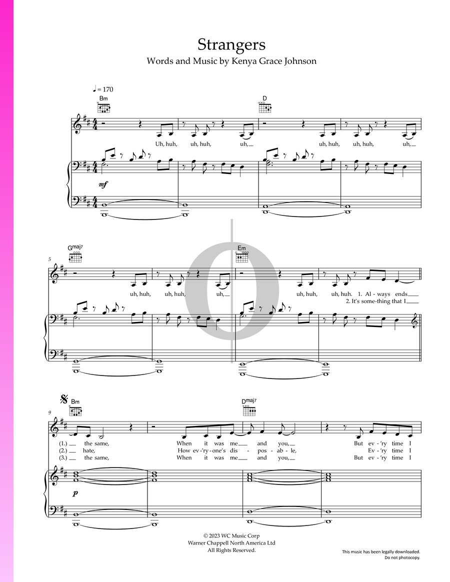 Strangers (Kenya Grace) Piano Sheet Music - OKTAV