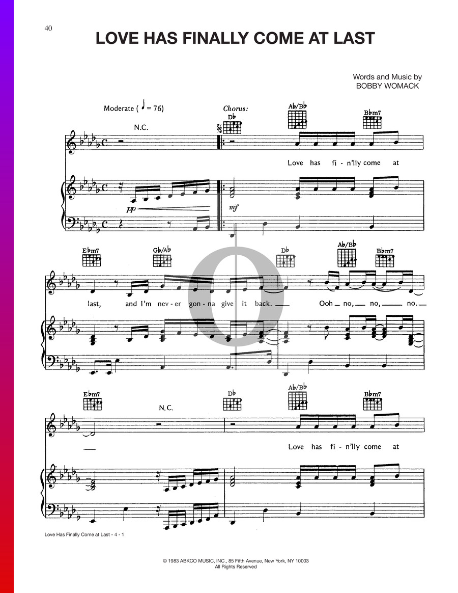 Love Has Finally Come At Last (Bobby Womack) Piano Sheet Music - OKTAV Love Has Finally Come At Last (Bobby Womack) Piano Sheet Music - OKTAV