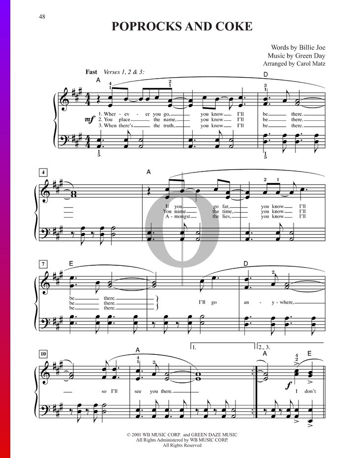 Poprocks and Coke (Green Day) Piano Sheet Music - OKTAV