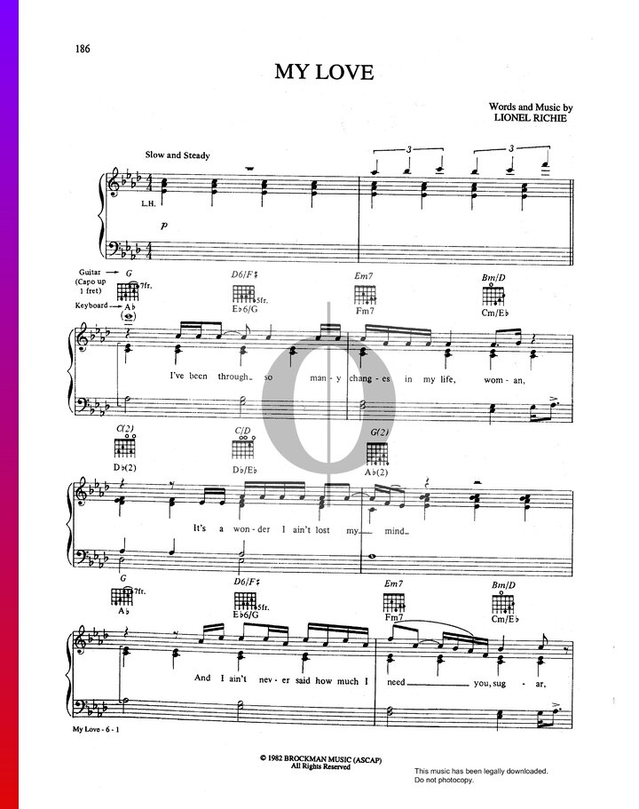 My Love (Lionel Richie) Piano Sheet Music - OKTAV