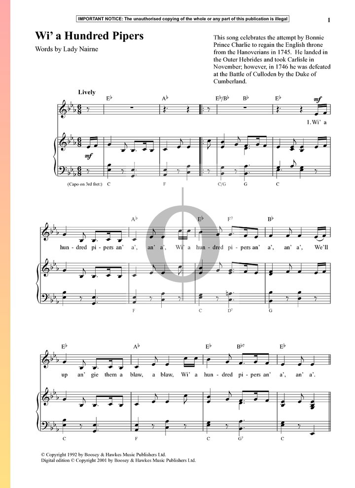 Wi’ a Hundred Pipers (Carolina Nairne) Piano Sheet Music - OKTAV