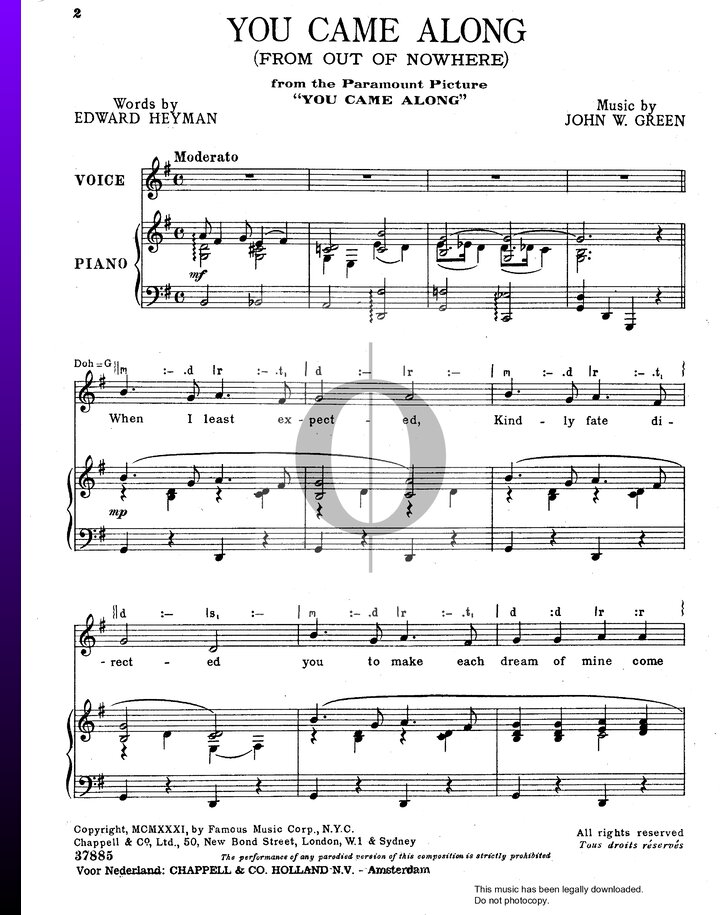 Out of Nowhere (John W. Green) Piano Sheet Music - OKTAV