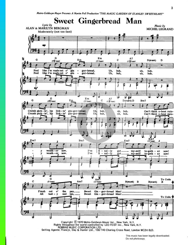 Sweet Gingerbread Man Piano Sheet Music from The Magic Garden of ...