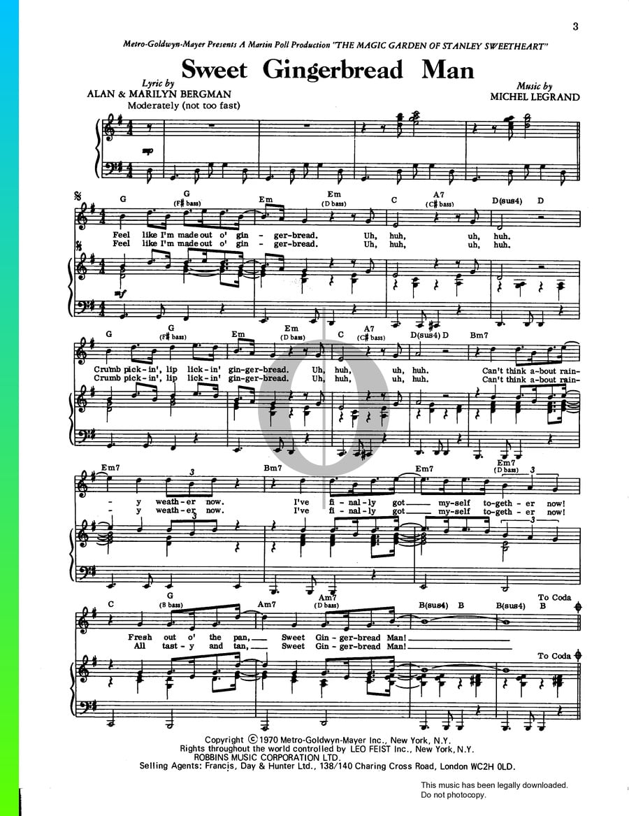 Sweet Gingerbread Man Piano Sheet Music from The Magic Garden of ...