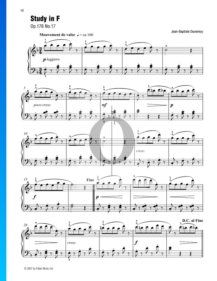 Study In F, Op. 176 No. 17 (Jean-Baptiste Duvernoy) Piano Sheet Music ...