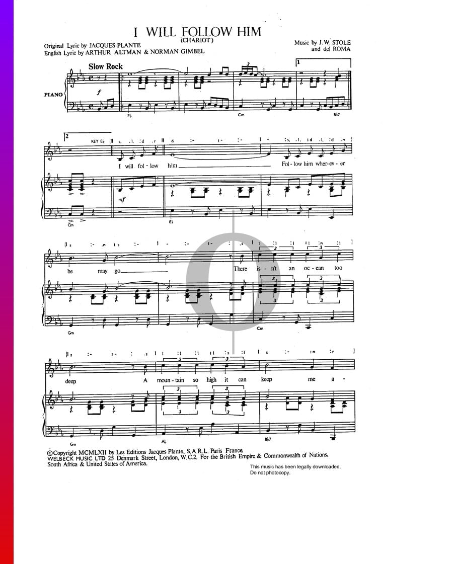 I Will Follow Him (Little Peggy March) Piano Sheet Music - OKTAV