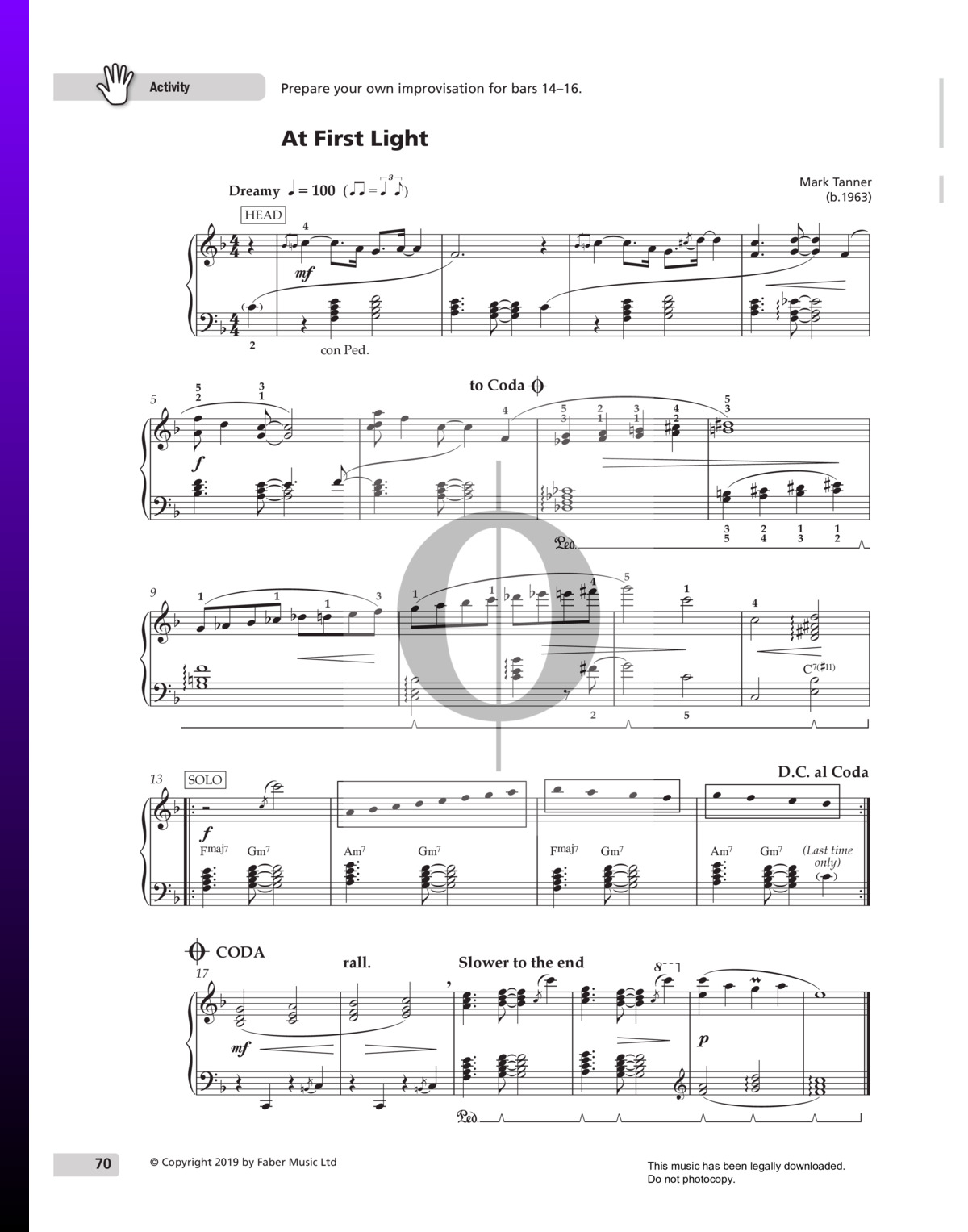 At First Light (Mark Tanner) Piano Sheet Music - OKTAV