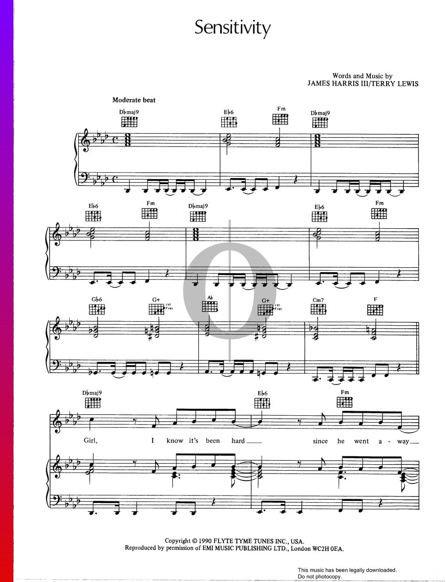 Sensitivity (Ralph Tresvant) Piano Sheet Music - OKTAV
