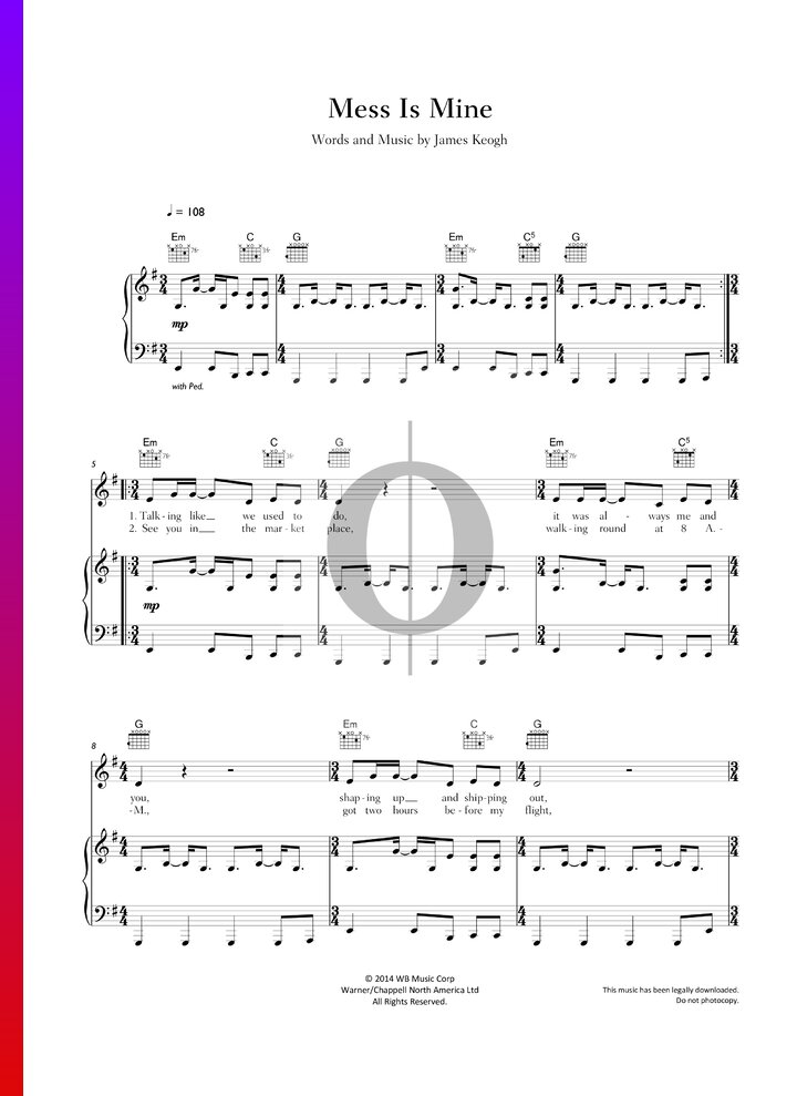 Mess Is Mine (Vance Joy) Piano Sheet Music - OKTAV