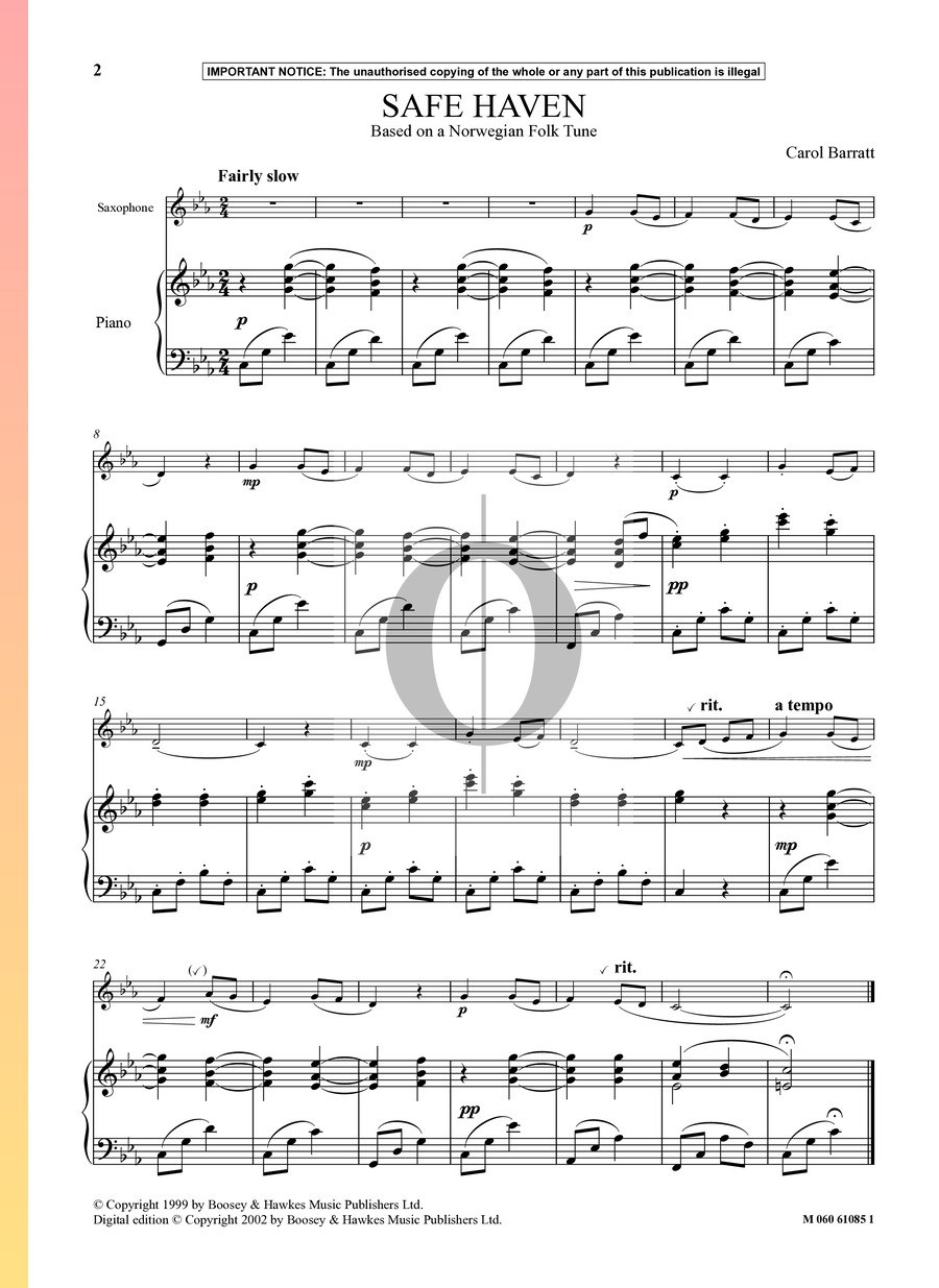 Safe Haven (Carol Barratt) Piano Sheet Music - OKTAV