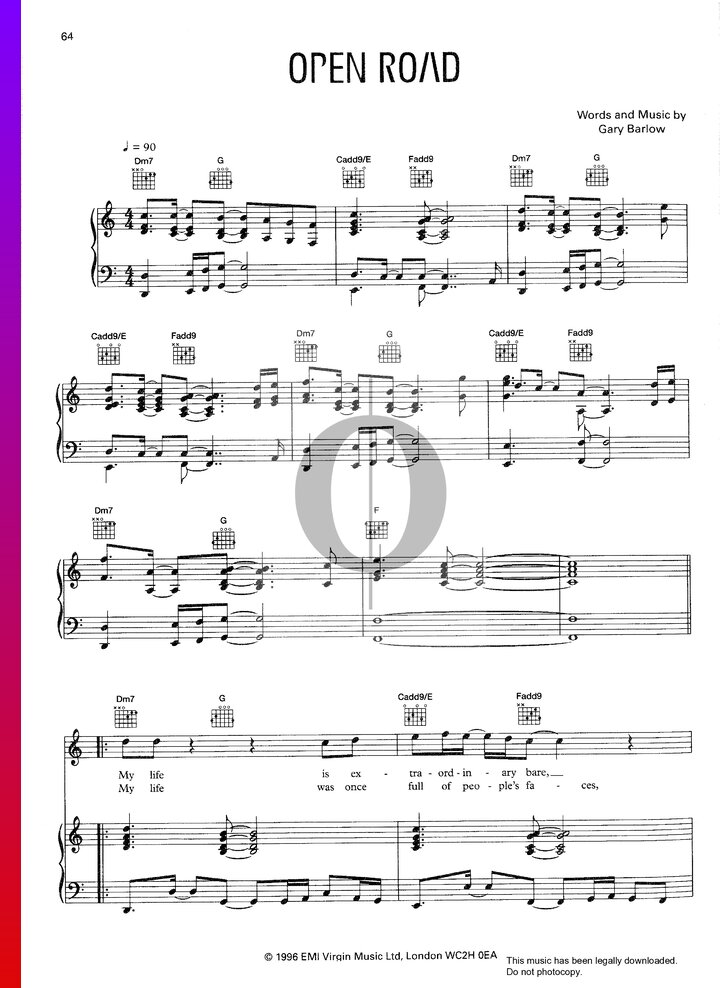 Open Road (Gary Barlow) Piano Sheet Music - OKTAV