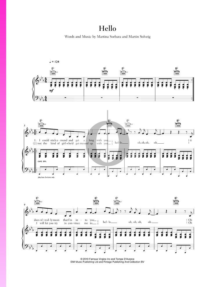 Hello (Martin Solveig, Dragonette) Piano Sheet Music - OKTAV