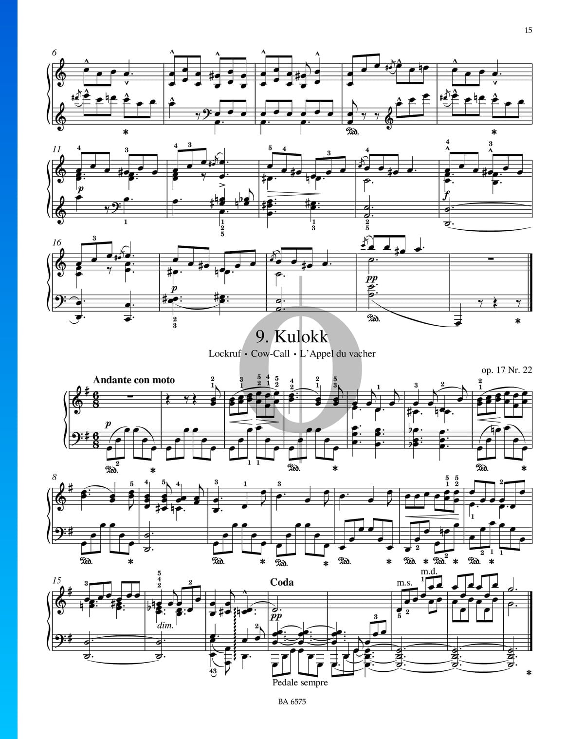 Kulokk, Op. 17 No. 22 (Edvard Grieg) Piano Sheet Music - OKTAV
