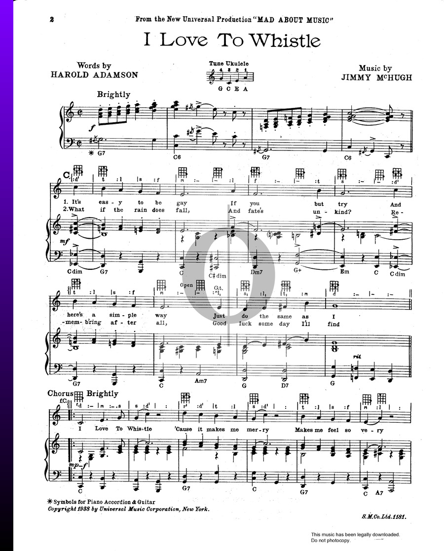 I Love To Whistle (Fats Waller) Piano Sheet Music - OKTAV