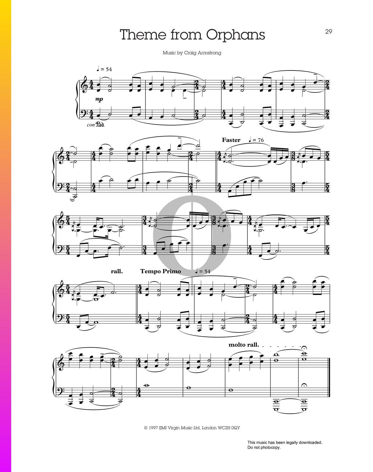 Theme from Orphans (Craig Armstrong) Piano Sheet Music - OKTAV