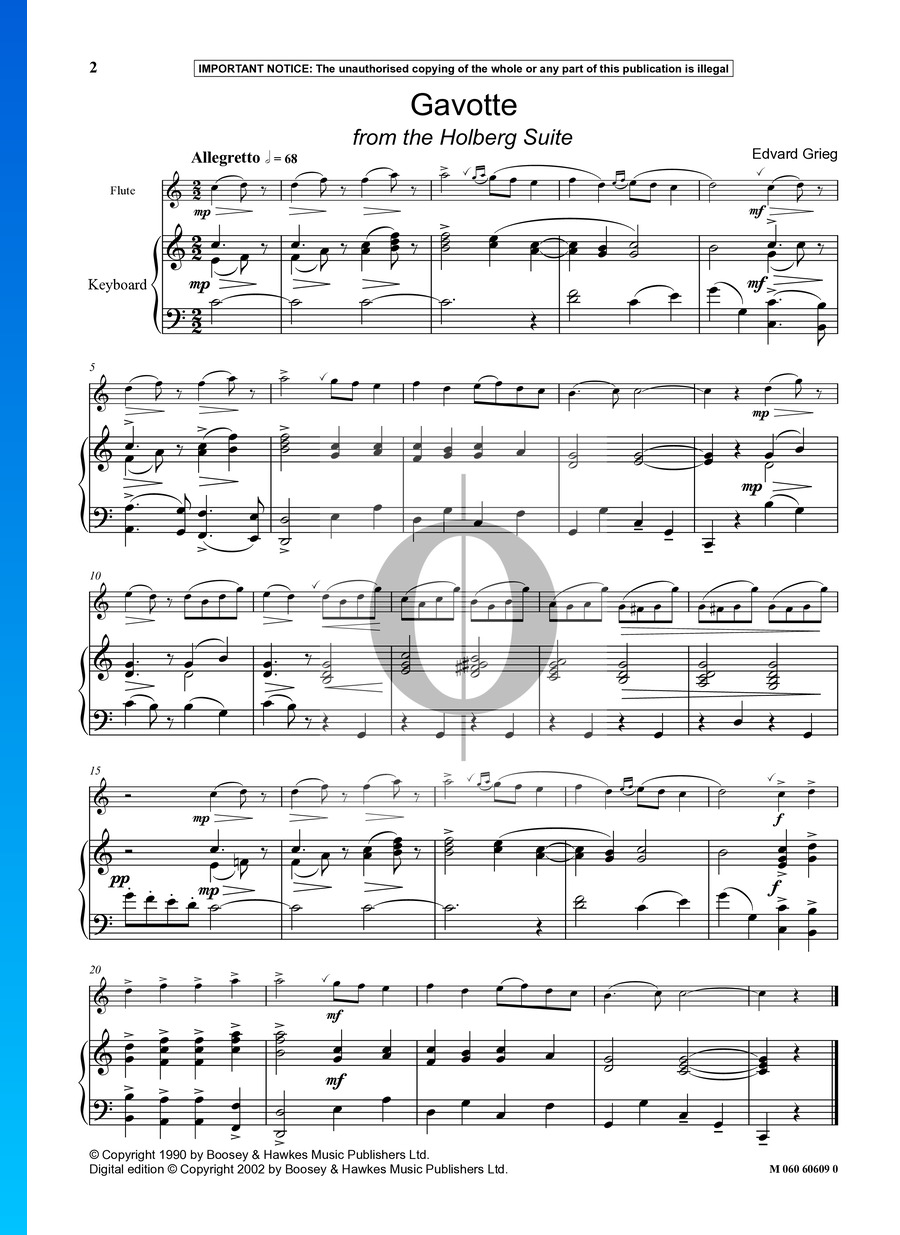 Holberg Suite, Op. 40: Gavotte Sheet Music (Piano, Flute) - OKTAV