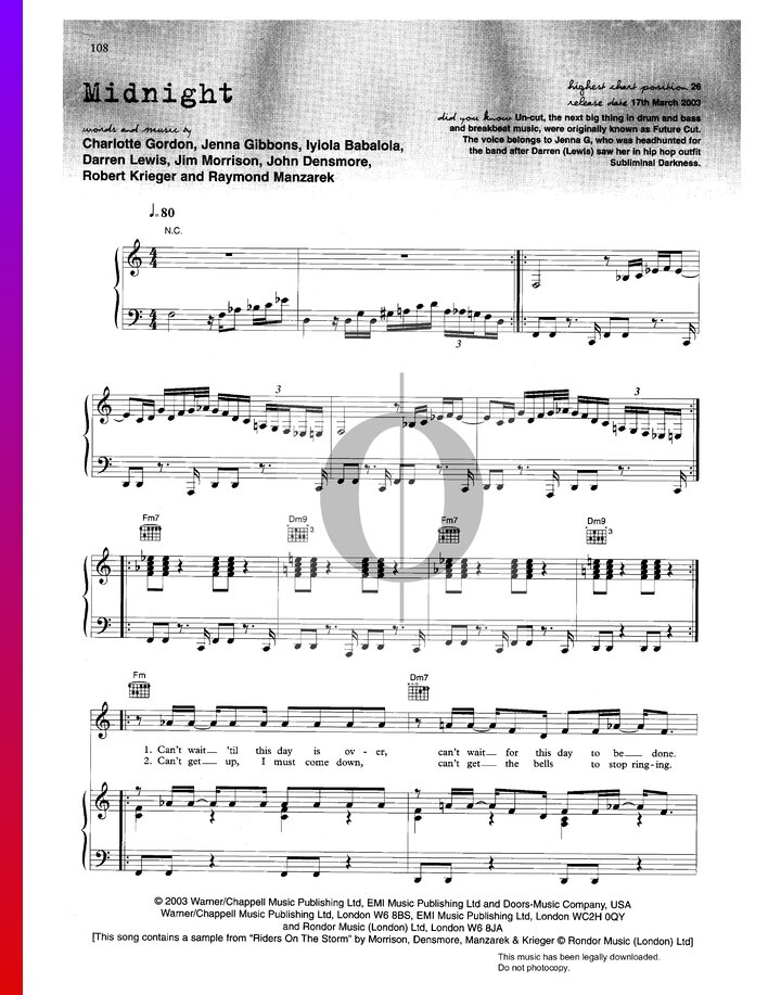 Midnight (Un-cut) Piano Sheet Music - OKTAV