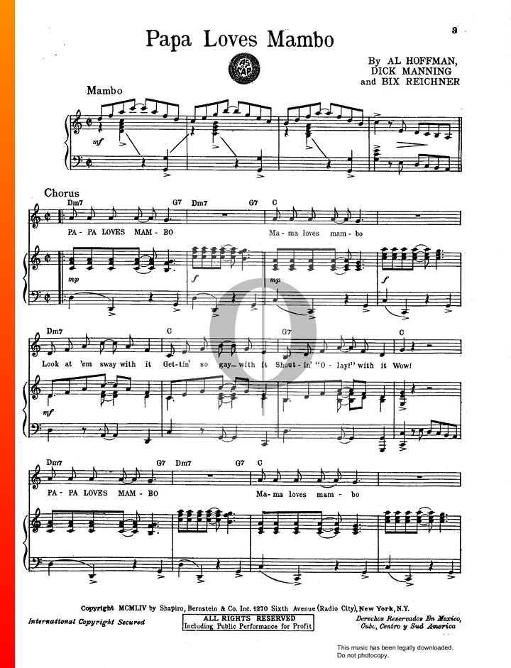 Papa Loves Mambo (Perry Como) Piano Sheet Music - OKTAV