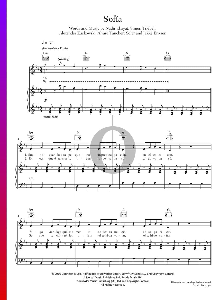 Sofia (Alvaro Soler) Piano Sheet Music - OKTAV