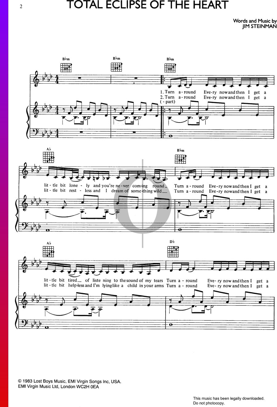 Total Eclipse Of The Heart (Bonnie Tyler) Piano Sheet Music - OKTAV