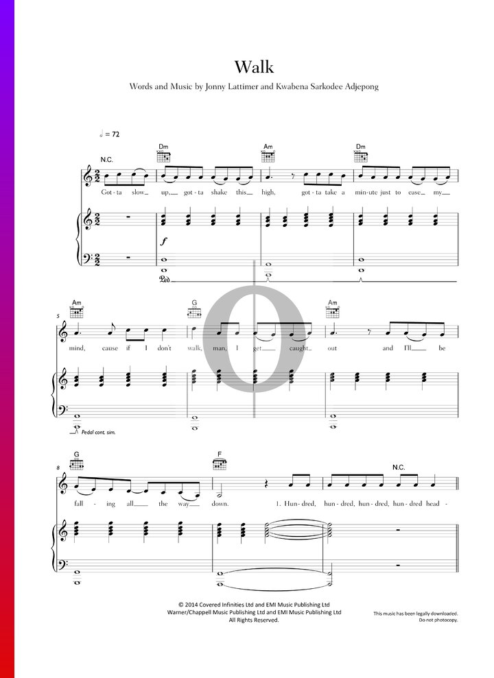 Walk (Kwabs) Piano Sheet Music - OKTAV