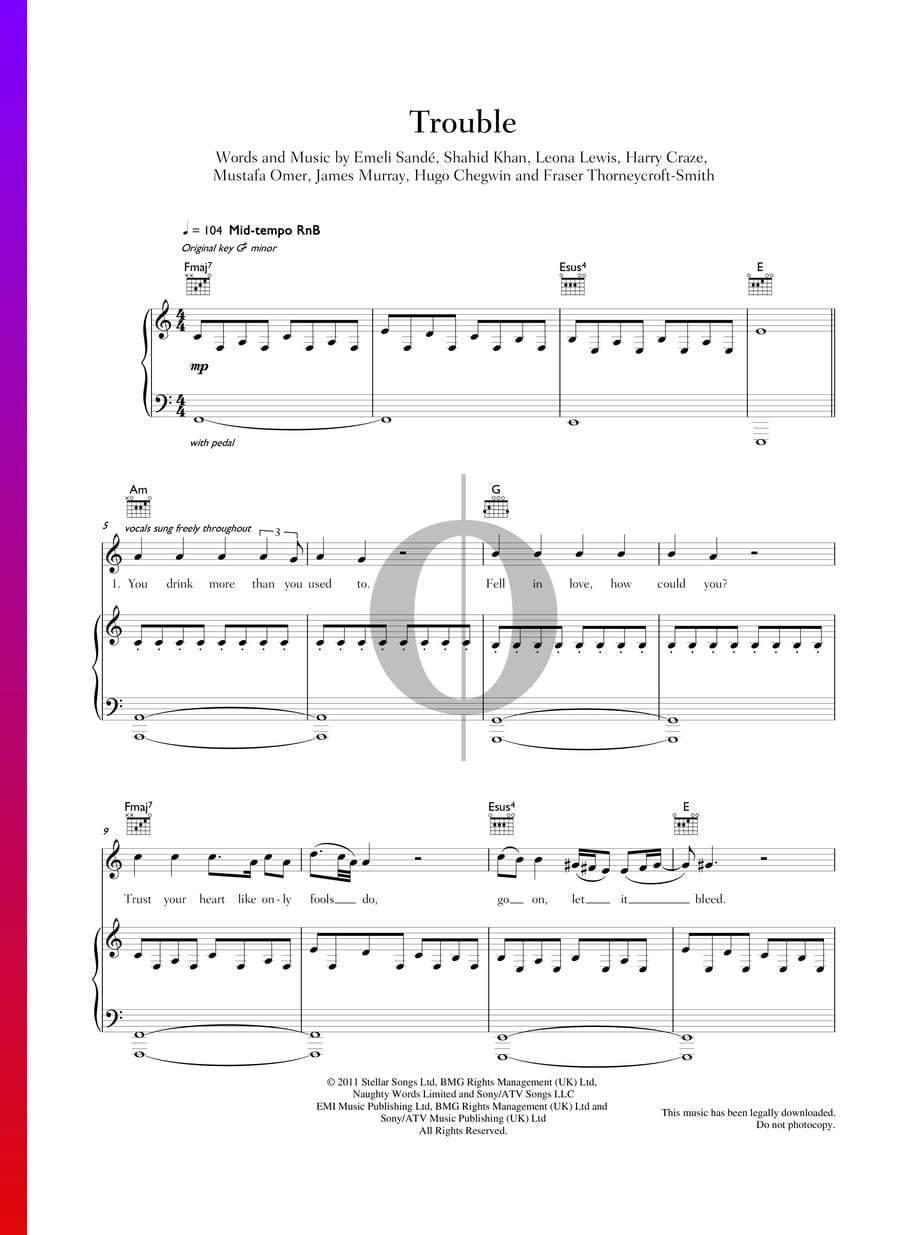 Trouble (Leona Lewis) Piano Sheet Music - OKTAV