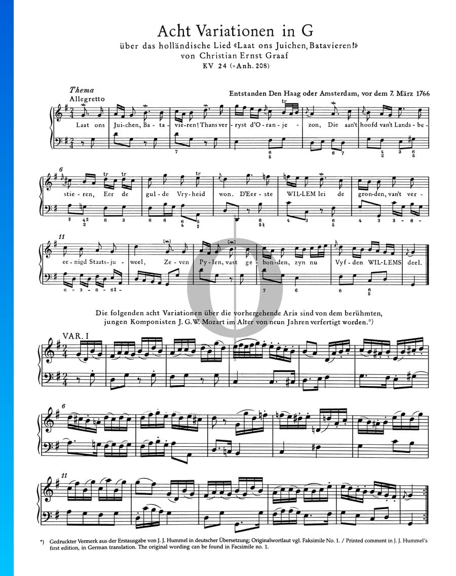 Eight Variations in G Major, KV 24 (Anh. 208) (Wolfgang Amadeus Mozart ...