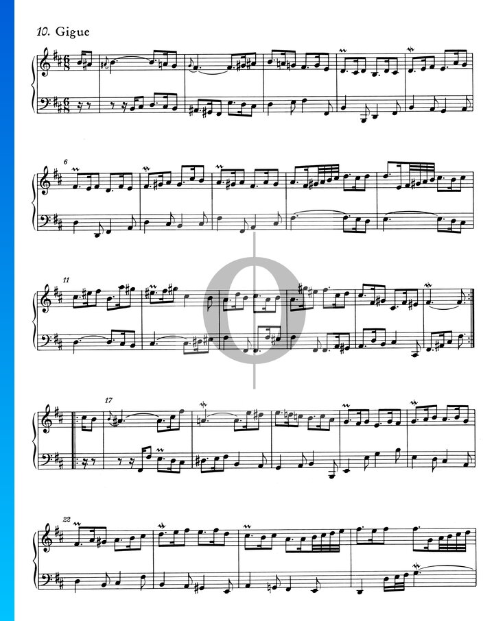 French Overture, BWV 831: 10. Gigue (Johann Sebastian Bach) Piano Sheet ...