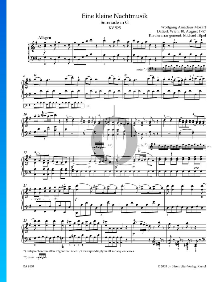 Eine kleine Nachtmusik, KV 525: 1. Serenade (Wolfgang Amadeus Mozart ...