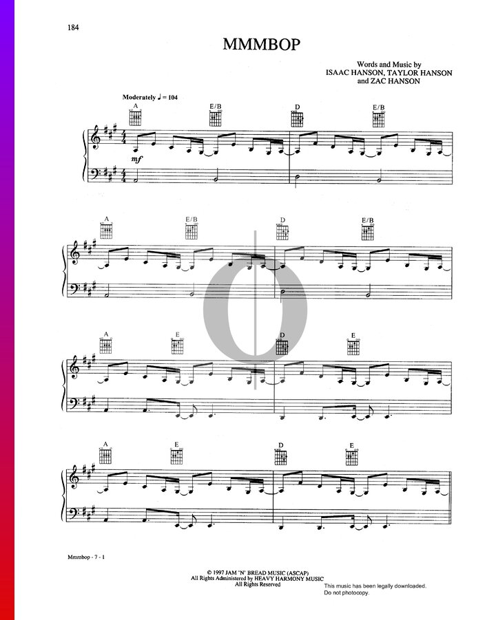MMMBop (Hanson) Piano Sheet Music - OKTAV