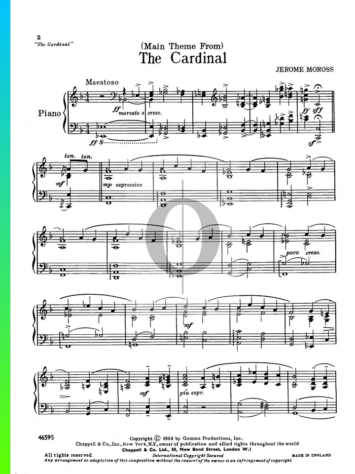 The Cardinal Piano Sheet Music from The Cardinal by Jerome Moross - OKTAV