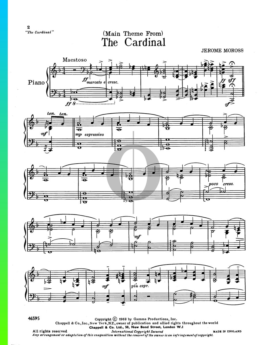 The Cardinal Piano Sheet Music from The Cardinal by Jerome Moross - OKTAV