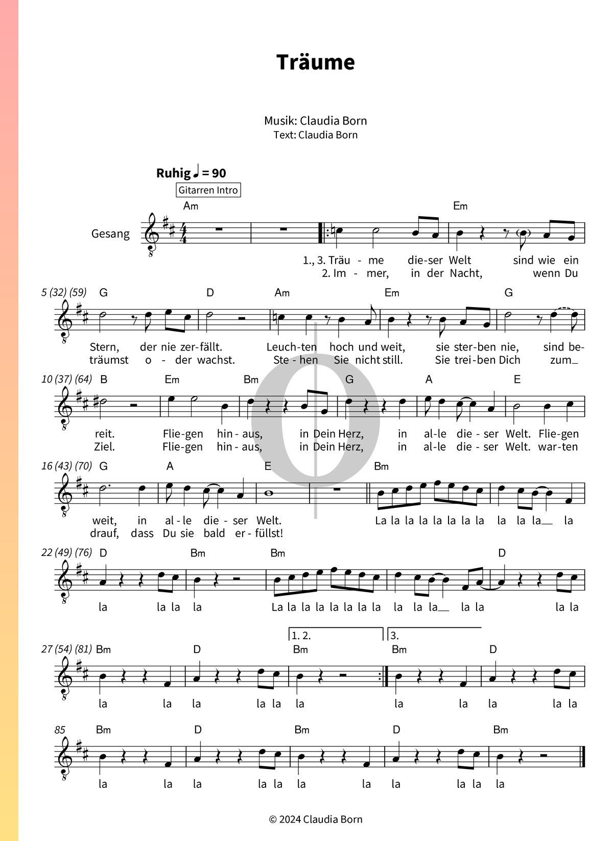 Träume (Claudia Born) Piano Sheet Music - OKTAV