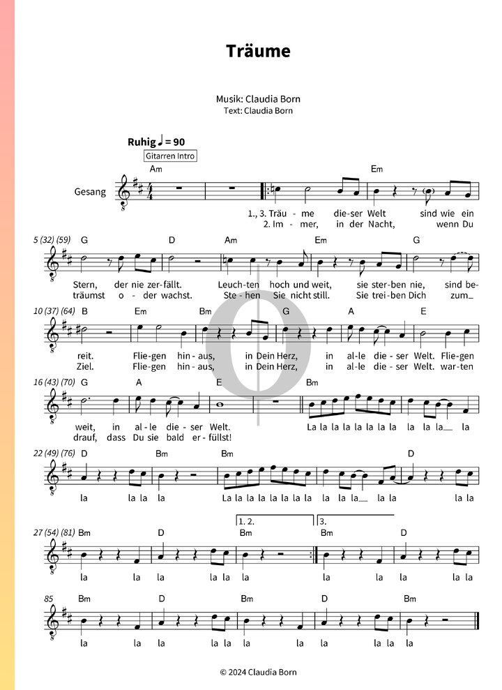 Träume (Claudia Born) Piano Sheet Music - OKTAV