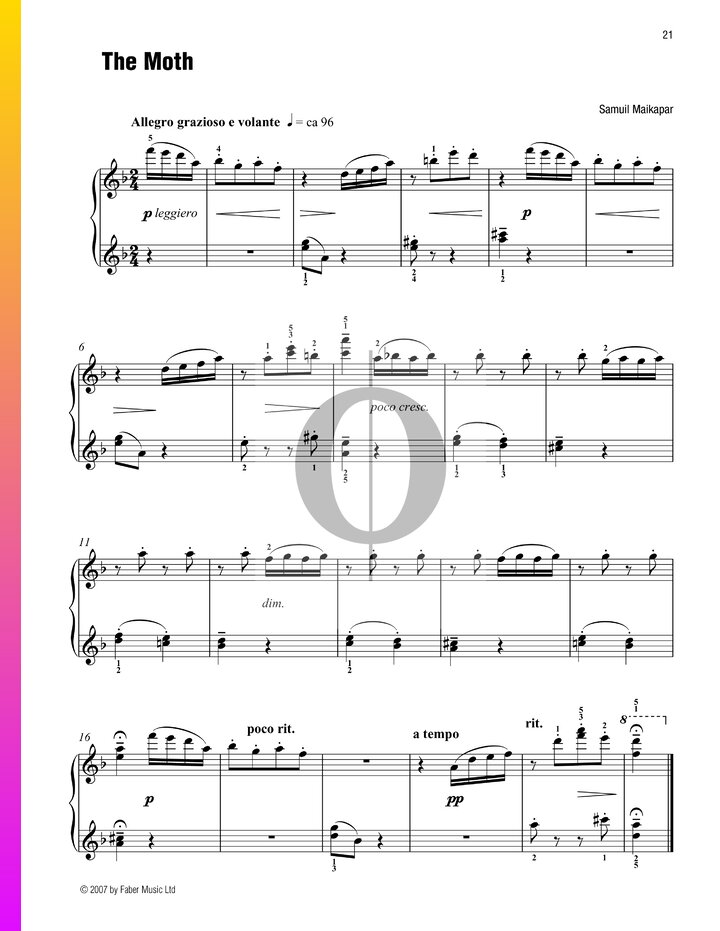 The Moth (Samuil Maikapar) Piano Sheet Music - OKTAV
