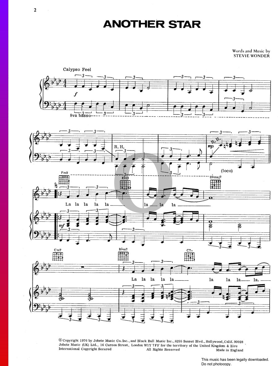 Another Star (Stevie Wonder) Piano Sheet Music - OKTAV