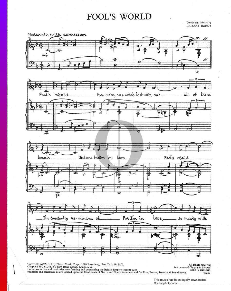 Fool's World (Brizant-Hardy) Piano Sheet Music - OKTAV