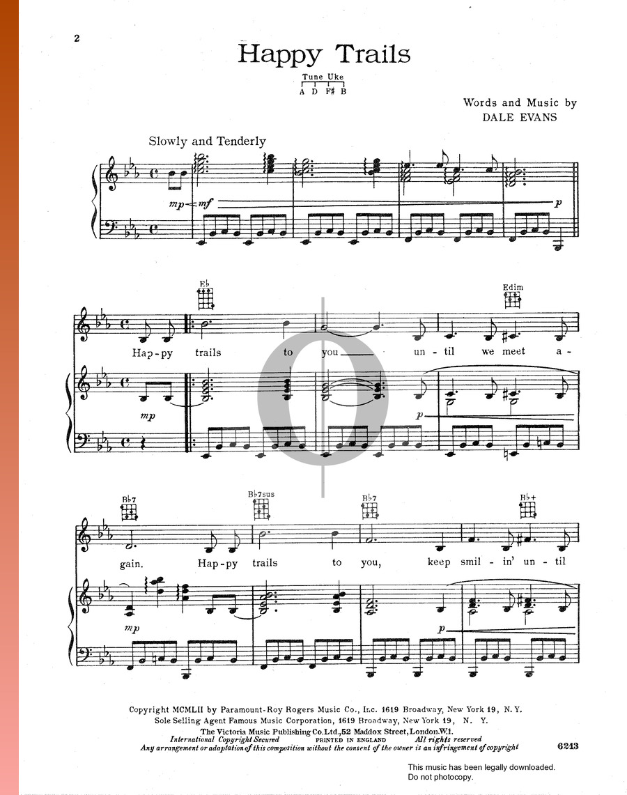 Happy Trails (Dale Evans, Roy Rogers) Piano Sheet Music - OKTAV