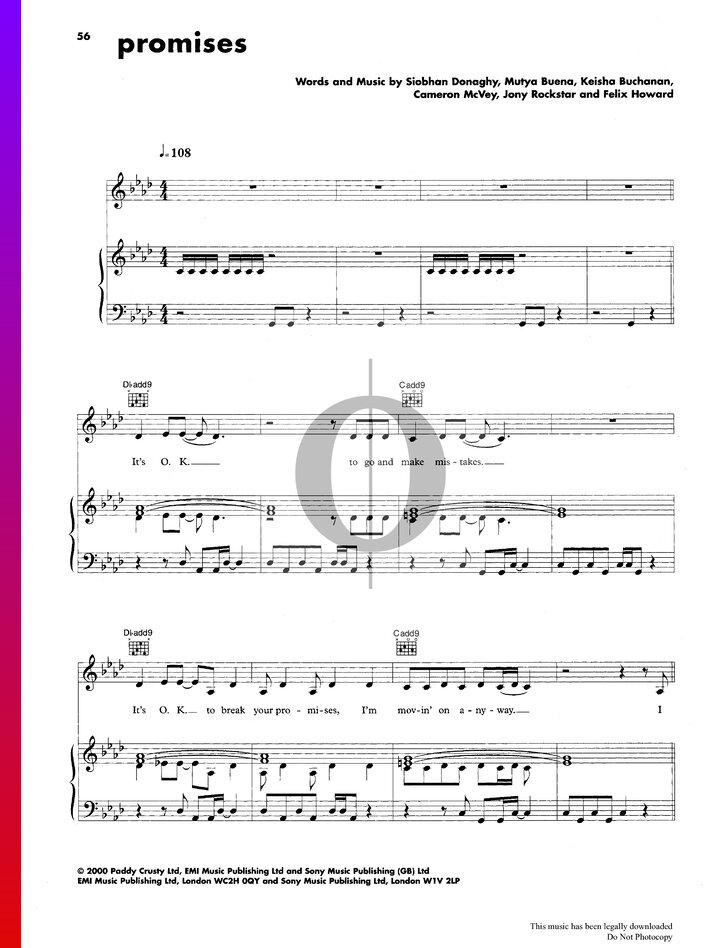 Promises (Sugababes) Piano Sheet Music - OKTAV