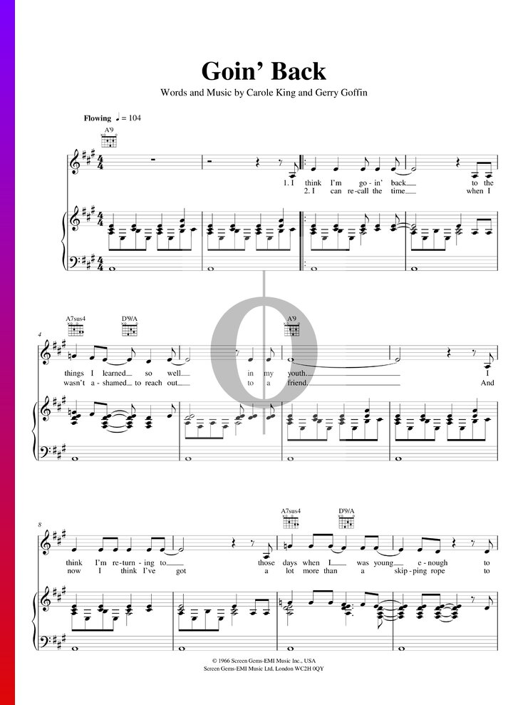 Goin' Back (Carole King) Piano Sheet Music - OKTAV